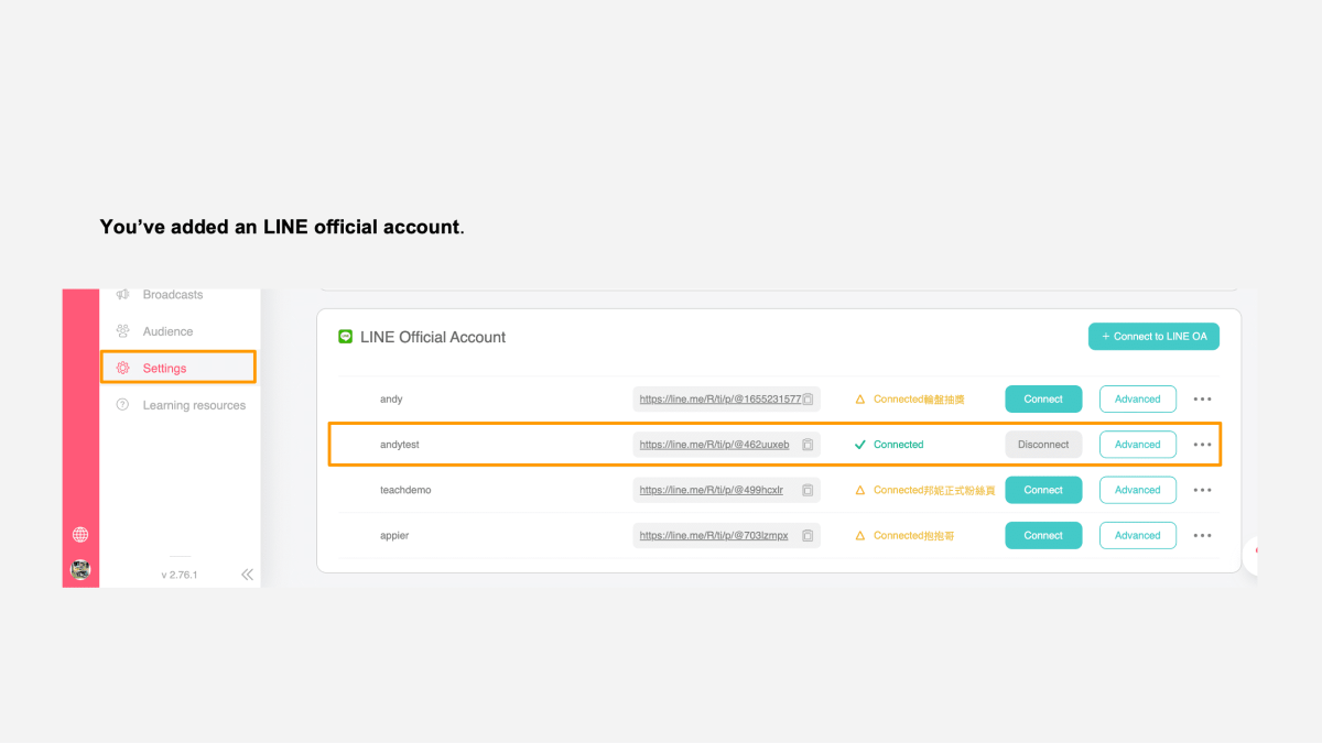 Connect to LINE official account